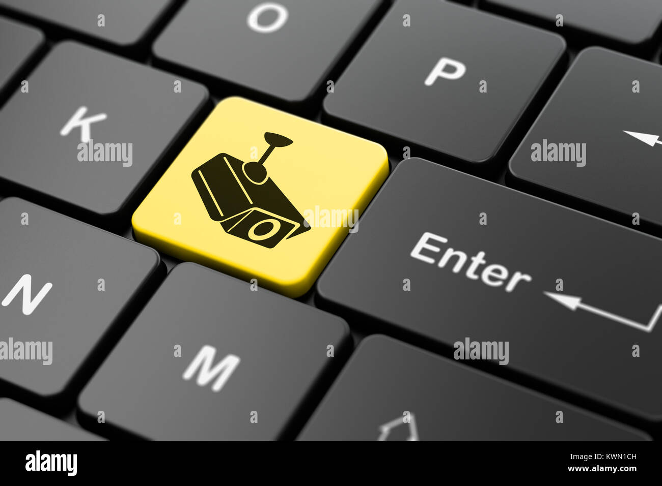 Privacy concept: Cctv Camera on computer keyboard background Stock ...