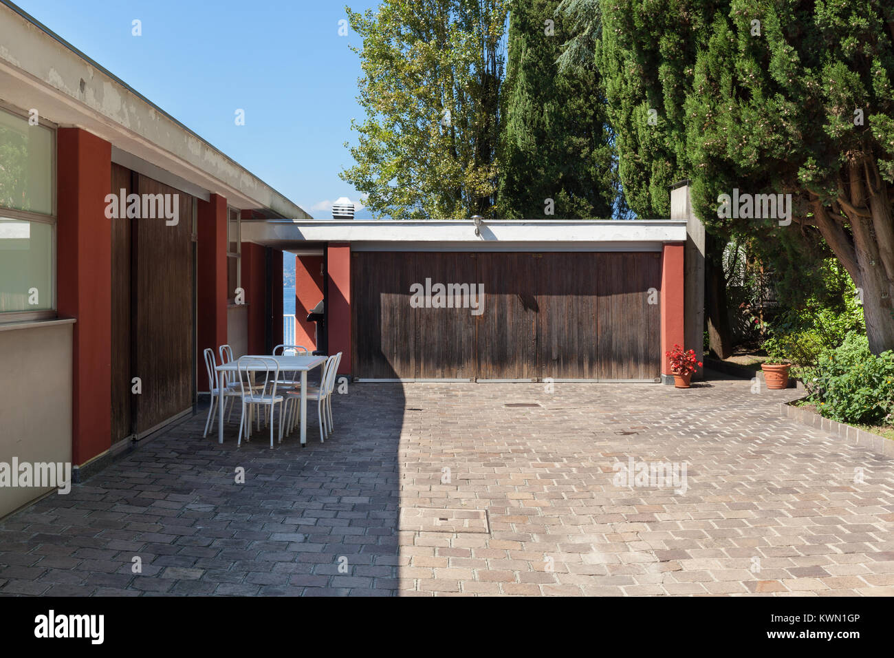 backyard and garage of an old house, exterior Stock Photo - Alamy