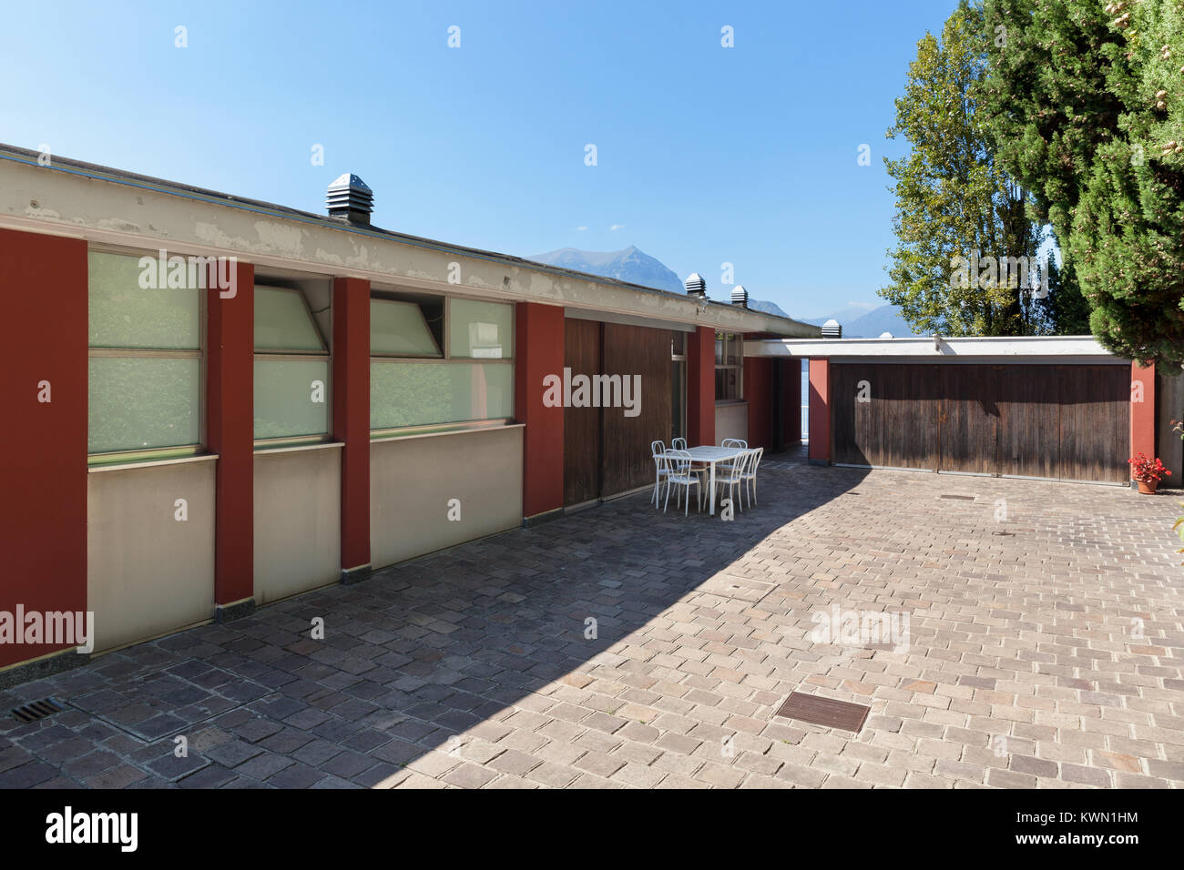 backyard and garage of an old house, exterior Stock Photo - Alamy