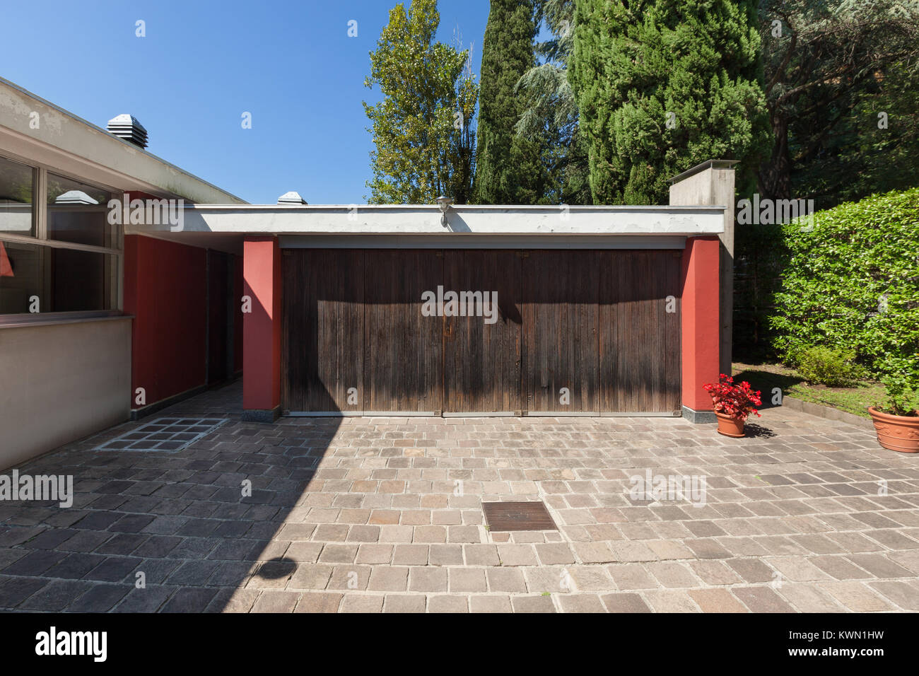 backyard and garage of an old house, exterior Stock Photo - Alamy