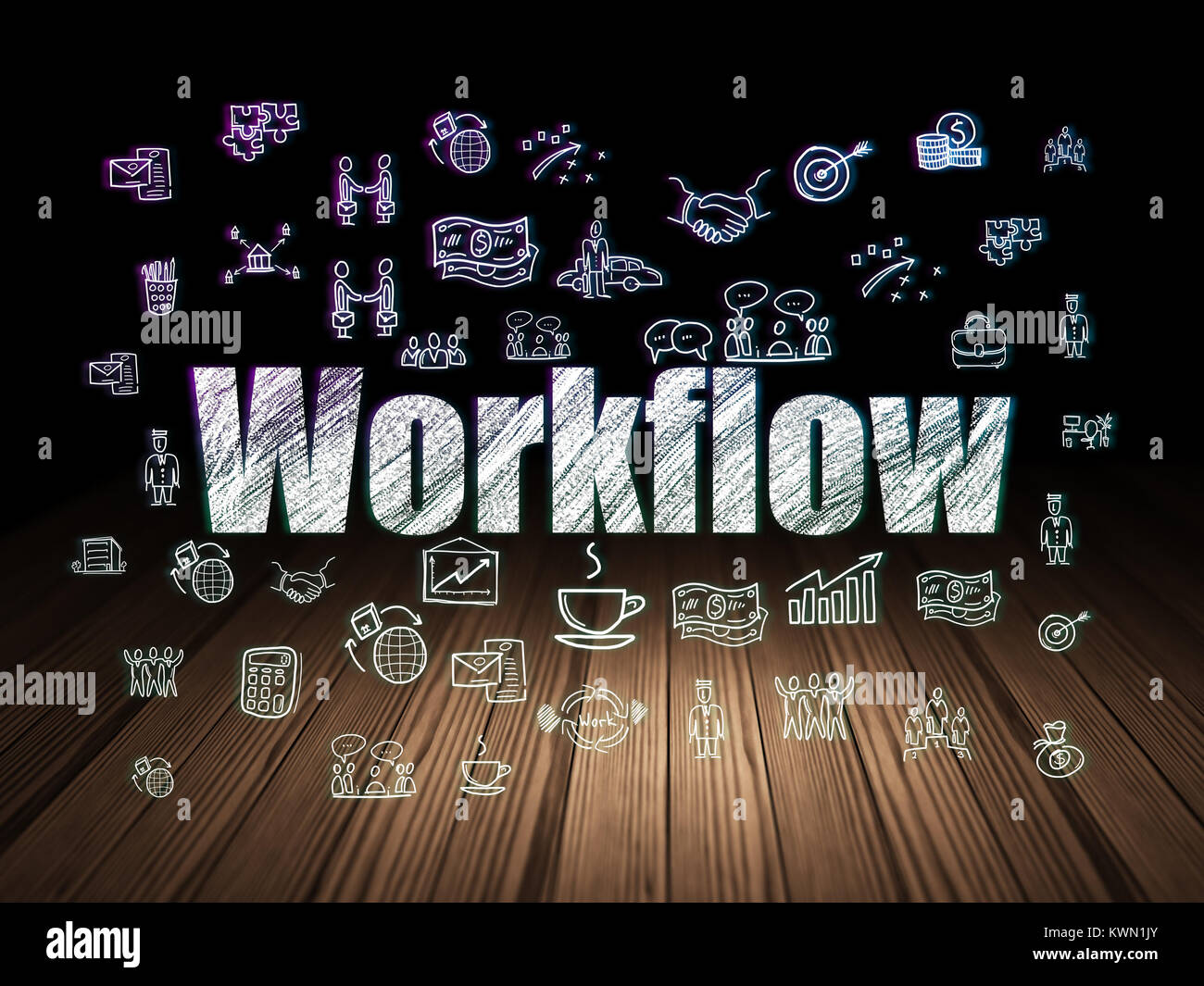 Business concept: Workflow in grunge dark room Stock Photo - Alamy
