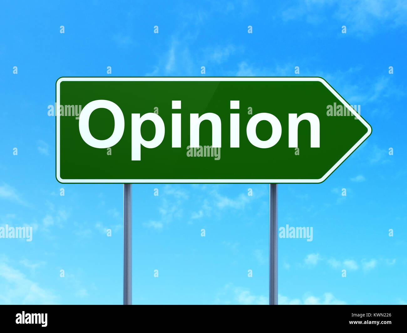 Marketing concept: Opinion on road sign background Stock Photo - Alamy