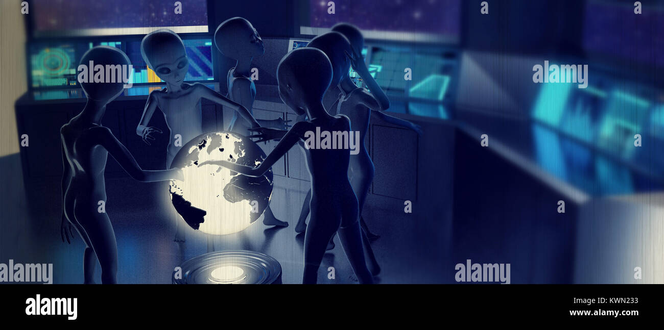 3d illustration of aliens discussing about the earth destiny Stock ...