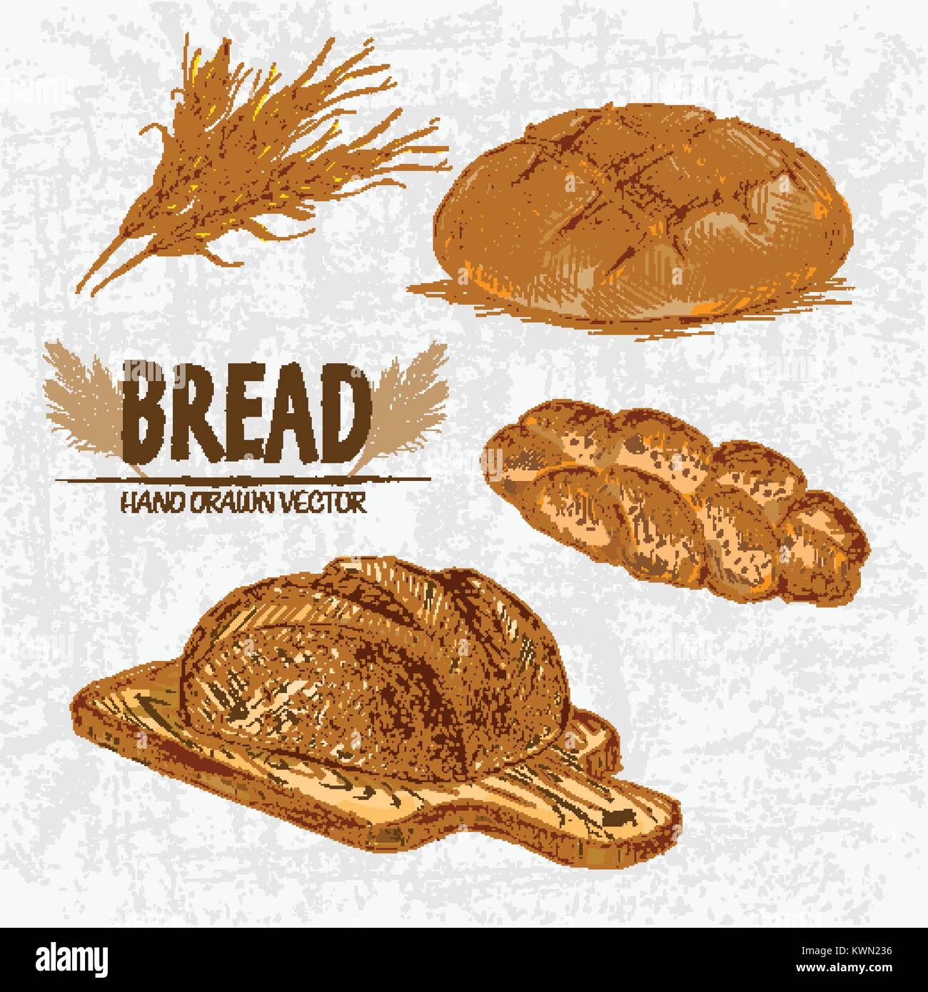 Digital color vector detailed line art golden braided and round rye ...