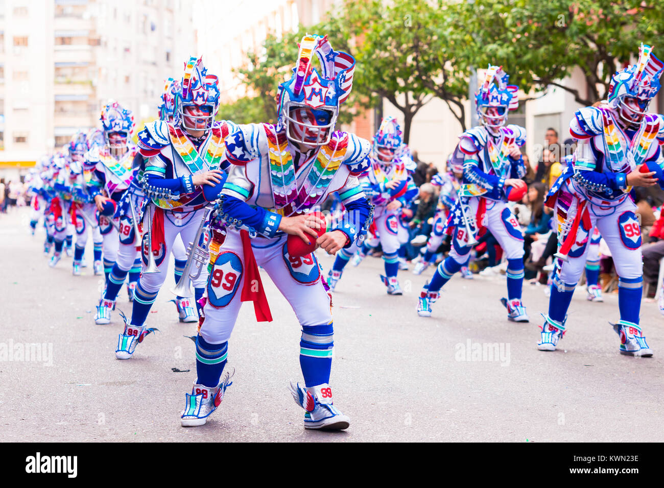 Badajoz, Spain, sunday. February.26. 2017 Participants in colorful ...