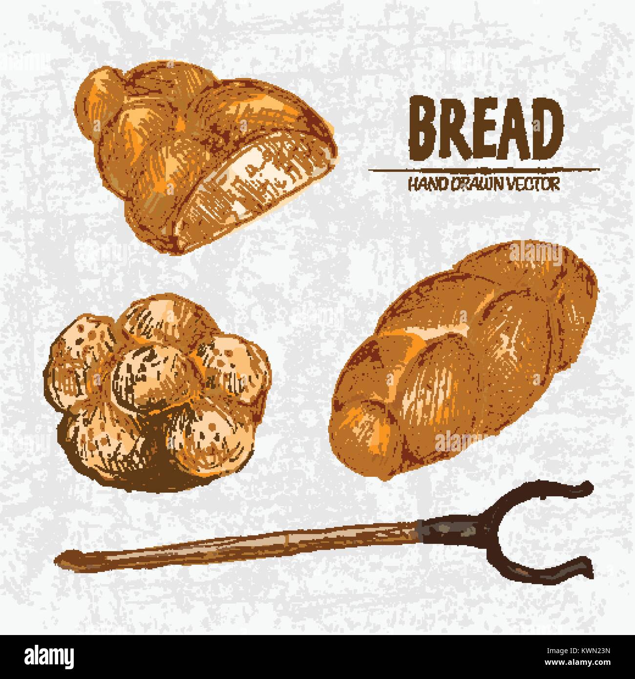 Digital color vector detailed line art golden loaves of braided bread ...