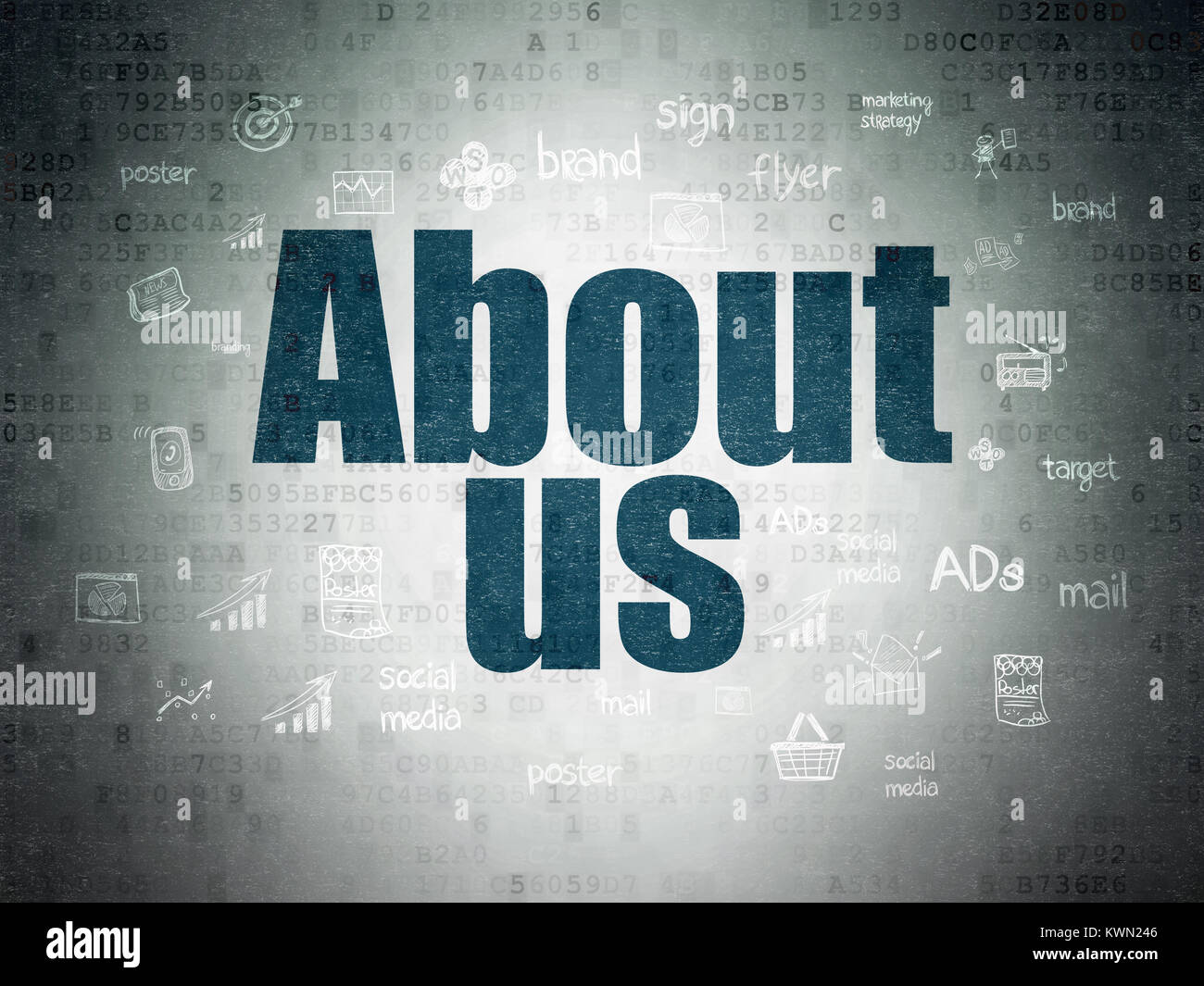 Marketing concept: About Us on Digital Data Paper background Stock ...