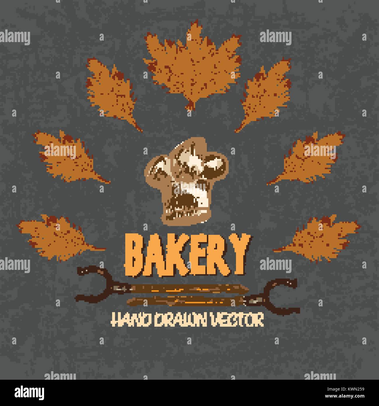 Digital color vector detailed line art golden bakery sign with wheat ...