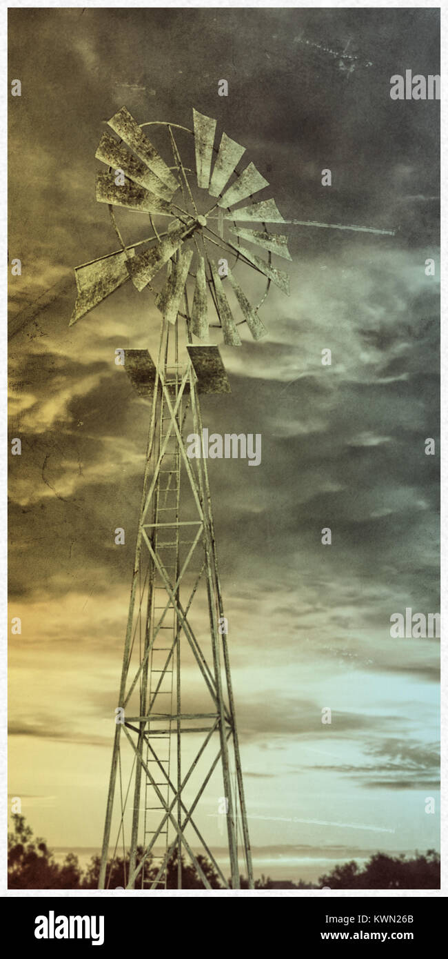 3d illustration of an old rusty windmill in an old grunge picture Stock ...