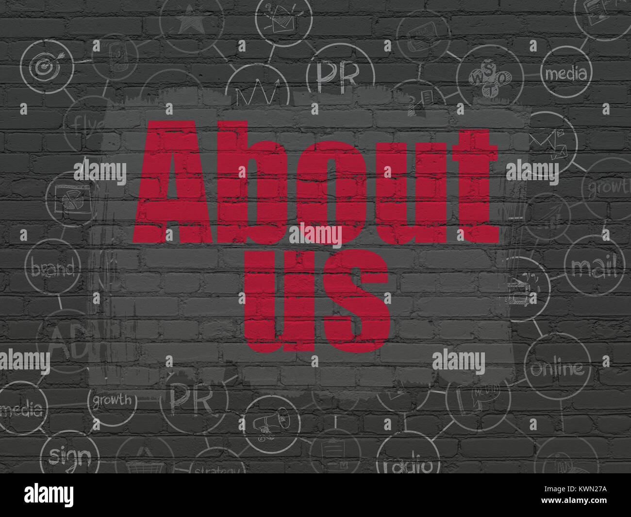Marketing concept: About Us on wall background Stock Photo - Alamy