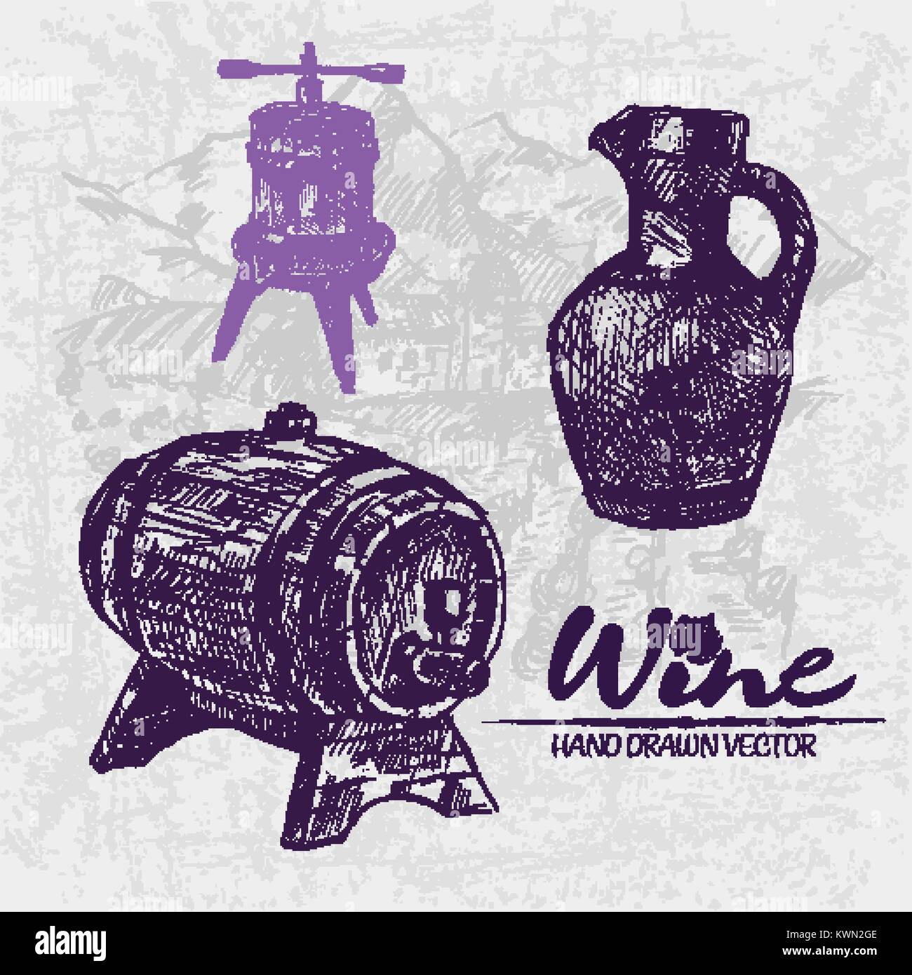 Digital color vector detailed line art wooden barrel with tap, pitcher ...