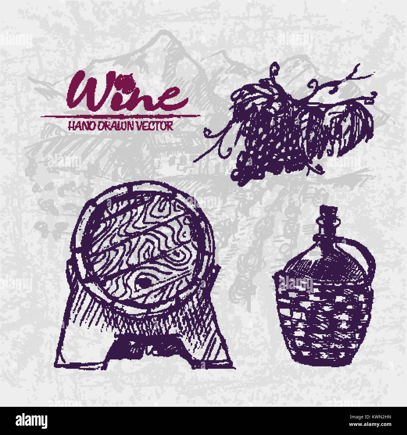 Digital color vector detailed line art wooden wine barrel with tap, old ...
