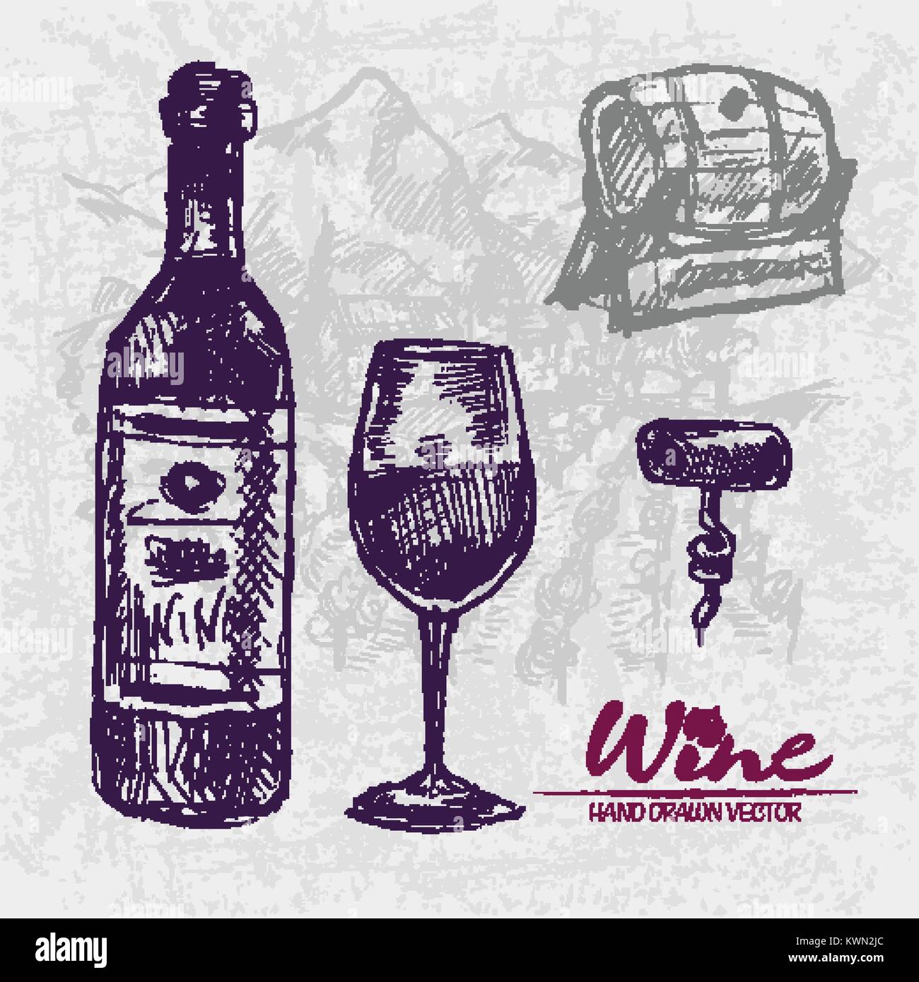 Digital color vector detailed line art wooden barrel, wine bootle ...