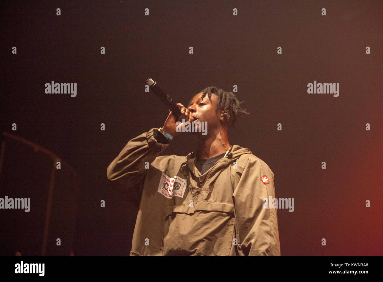 The American rapper Joey Badass (stylized Joey Bada$$) performs a live ...