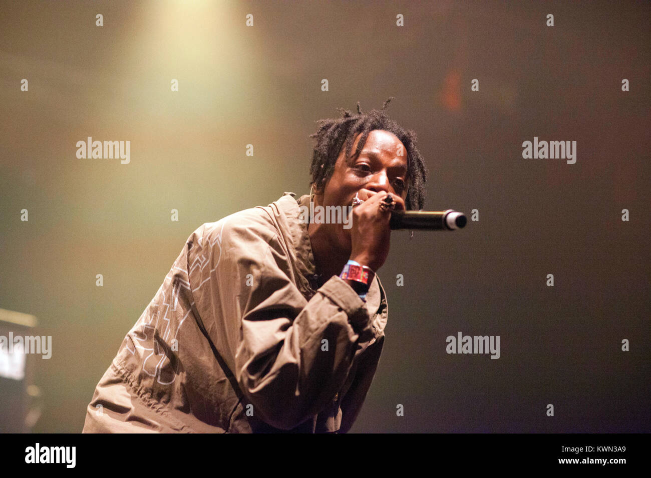 The American rapper Joey Badass (stylized Joey Bada$$) performs a live ...