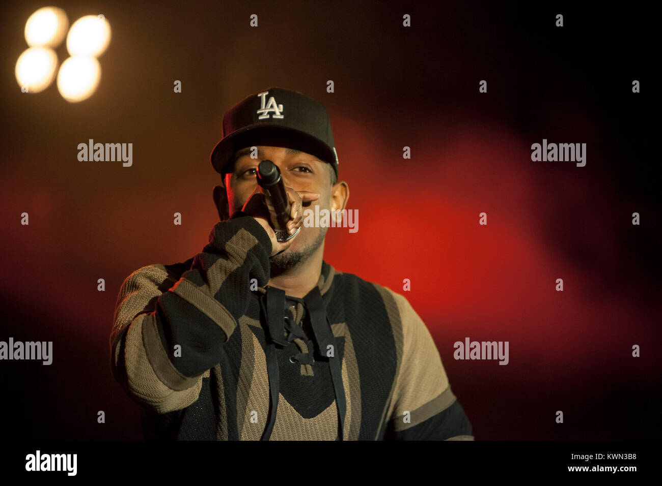 The American rapper Kendrick Lamar is here pictured at a live concert ...