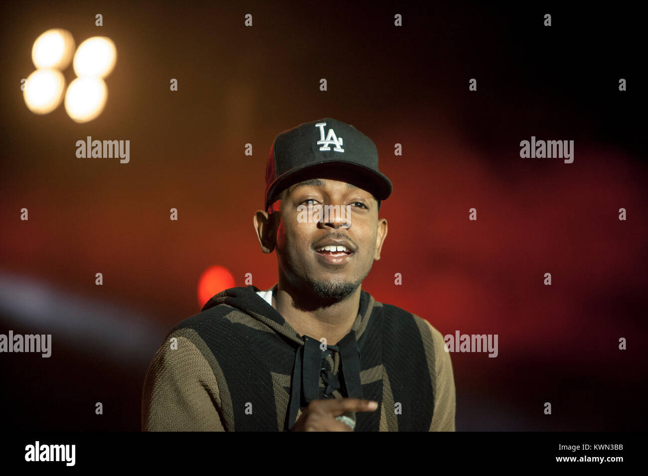 The American rapper Kendrick Lamar is here pictured at a live concert ...