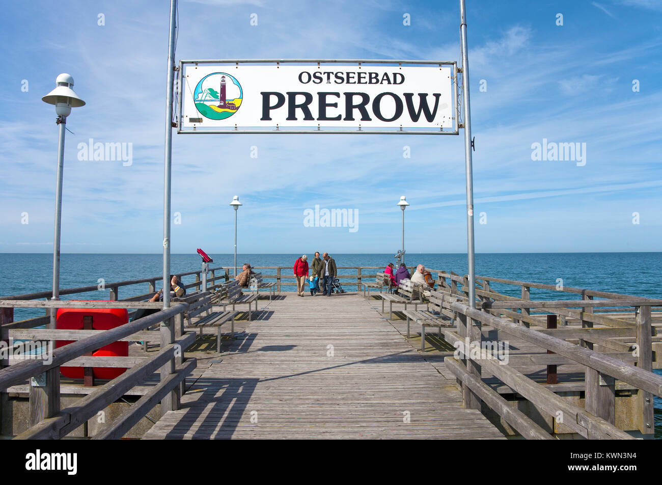 Wooden pier of Prerow, Fishland, Mecklenburg-Western Pomerania, Baltic ...