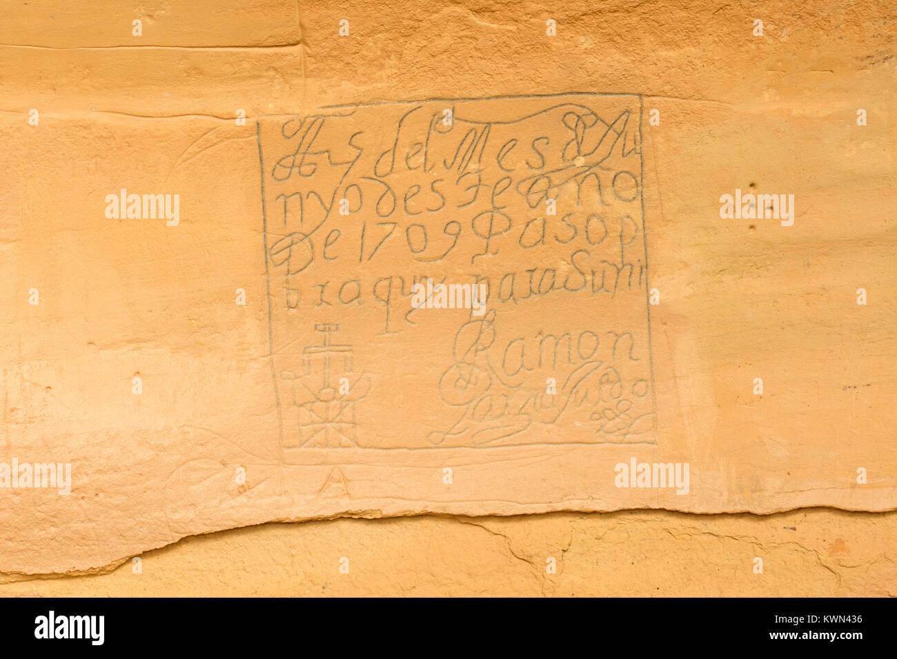 Spanish inscription along Inscription Rock Trail, El Morro National ...