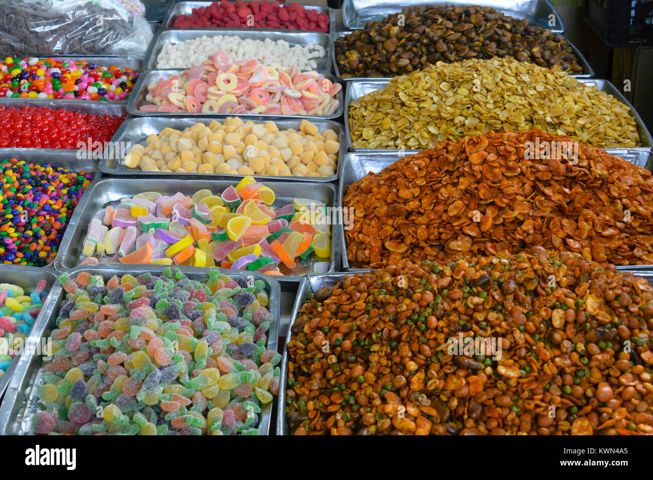 Candied sweets and nuts, Tianguis street market, Ajijic, Jaliso, Mexico ...