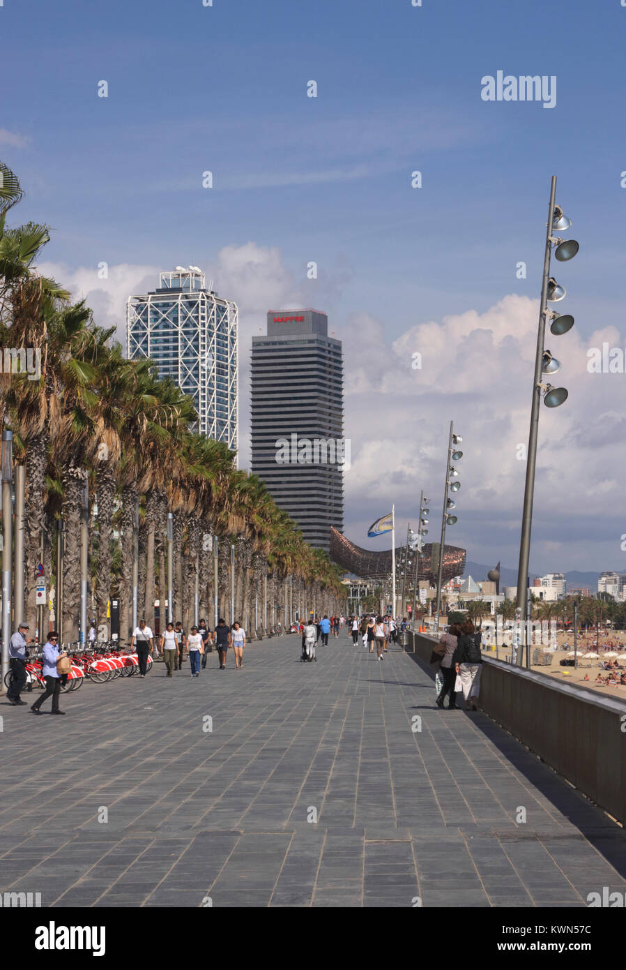 Passeig Maritim promenade by Barcelona beach Spain Autumn 2017 Stock ...