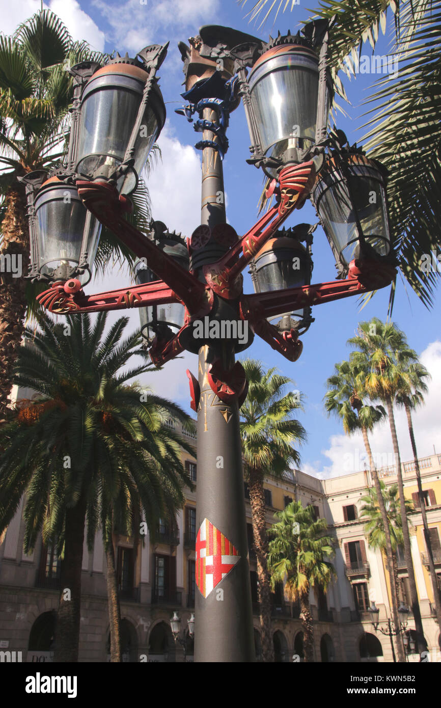 Lamp post Placa Reial Barcelona Spain Stock Photo - Alamy