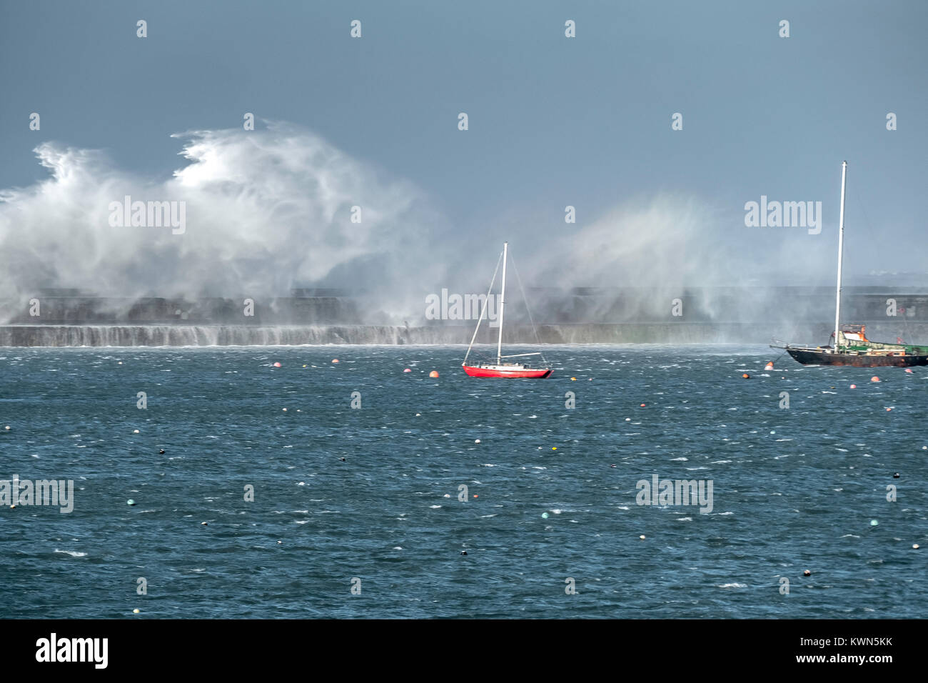 Holyhead Breakwater Anglesey North Wales Uk During storm Eleanor Stock ...