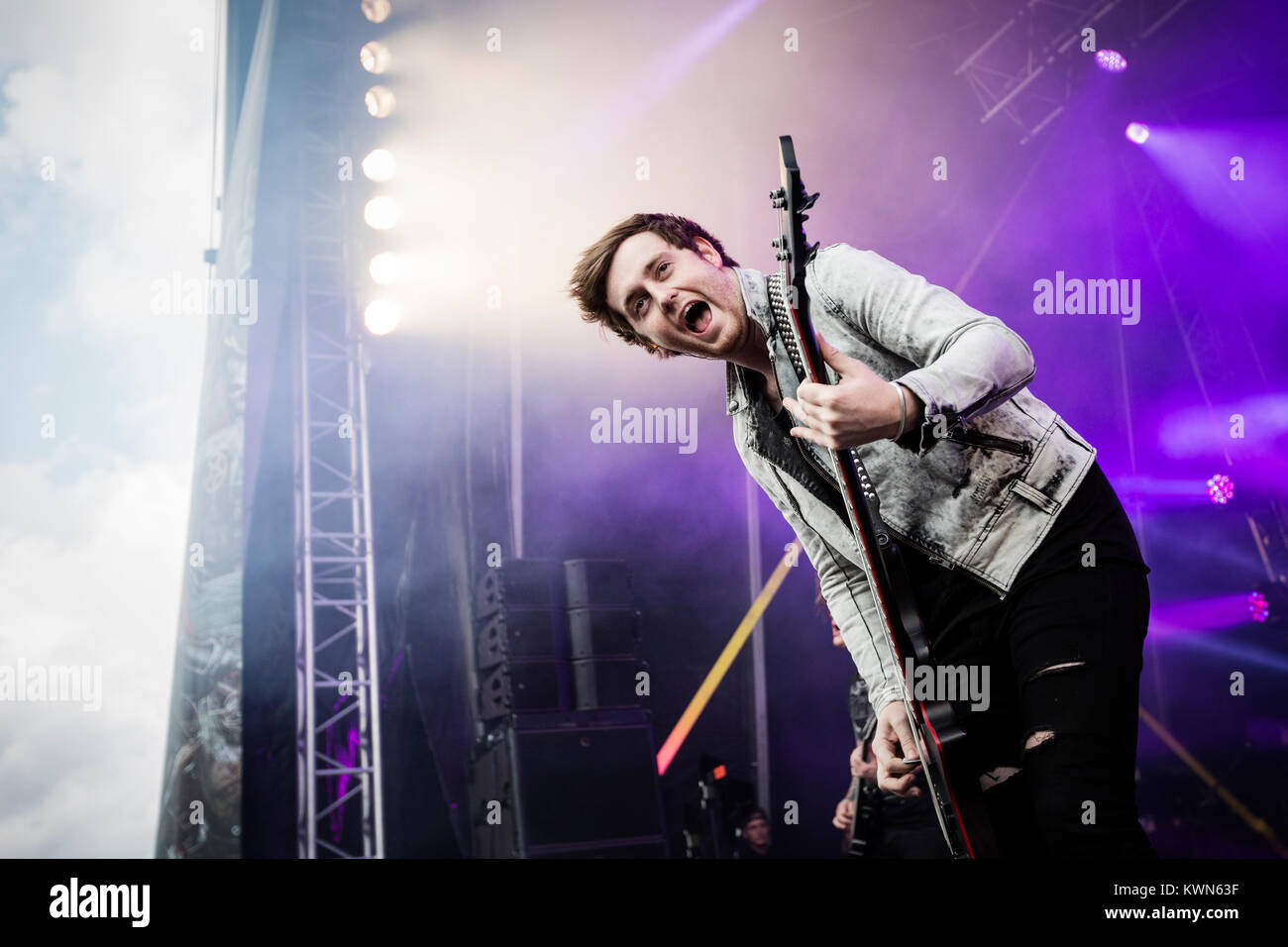 The English metalcore band Asking Alexandria performs a live concert at ...