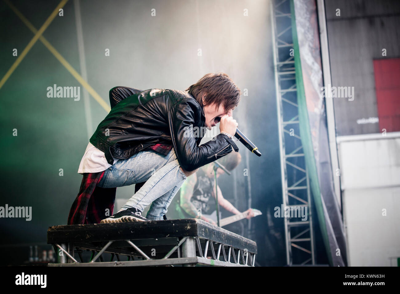 The English metalcore band Asking Alexandria performs a live concert at ...