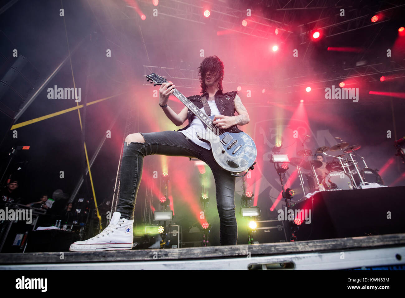 The English metalcore band Asking Alexandria performs a live concert at ...