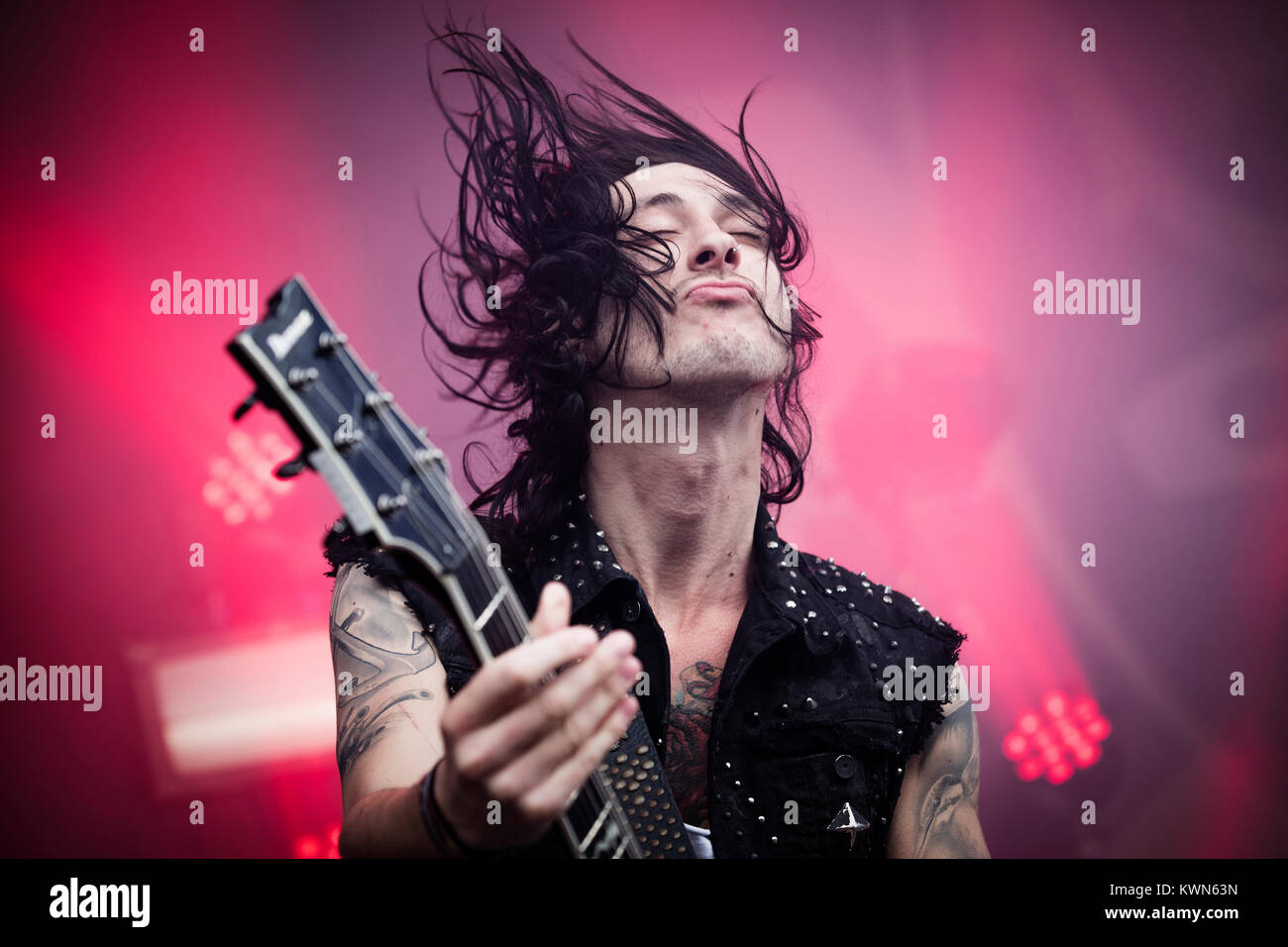 The English metalcore band Asking Alexandria performs a live concert at ...