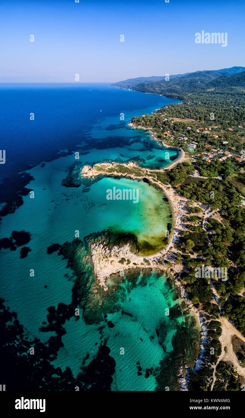 Aerial view of the beautiful Karidi beach in the Vourvourou of ...