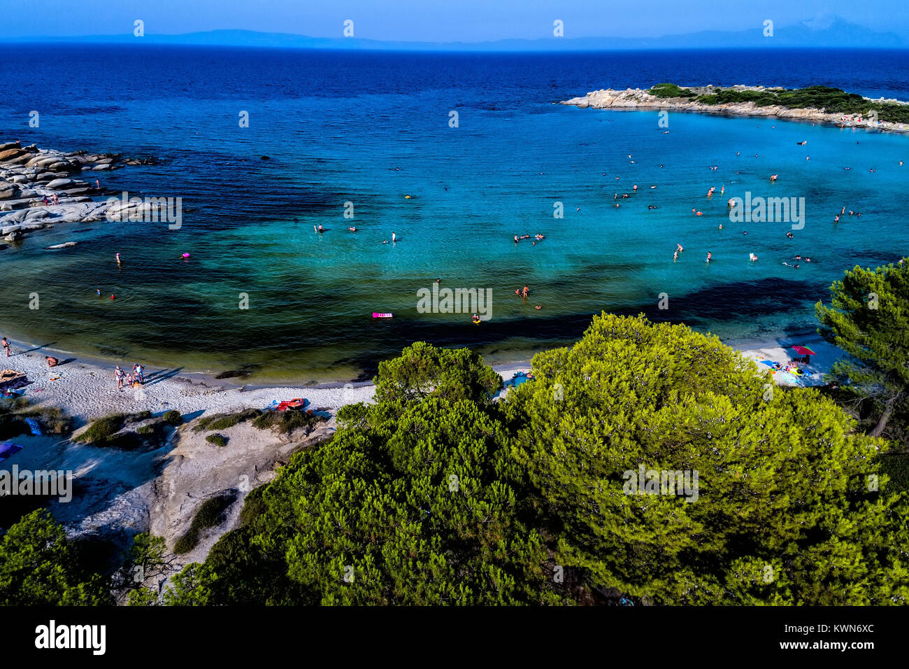 Aerial view of the beautiful Karidi beach in the Vourvourou of ...