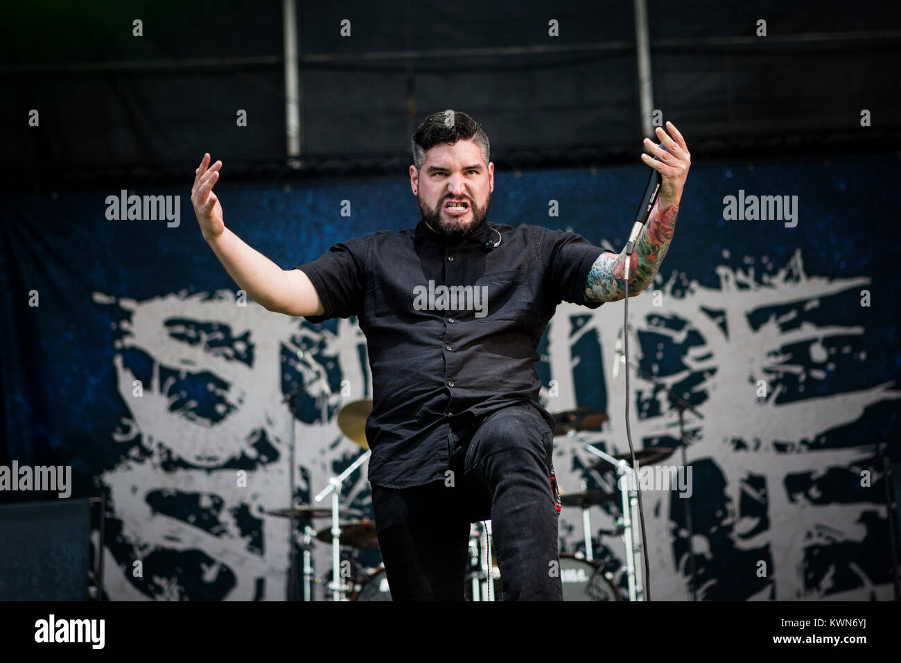 The American deathcore band Suicide Silence performs a live concert at ...