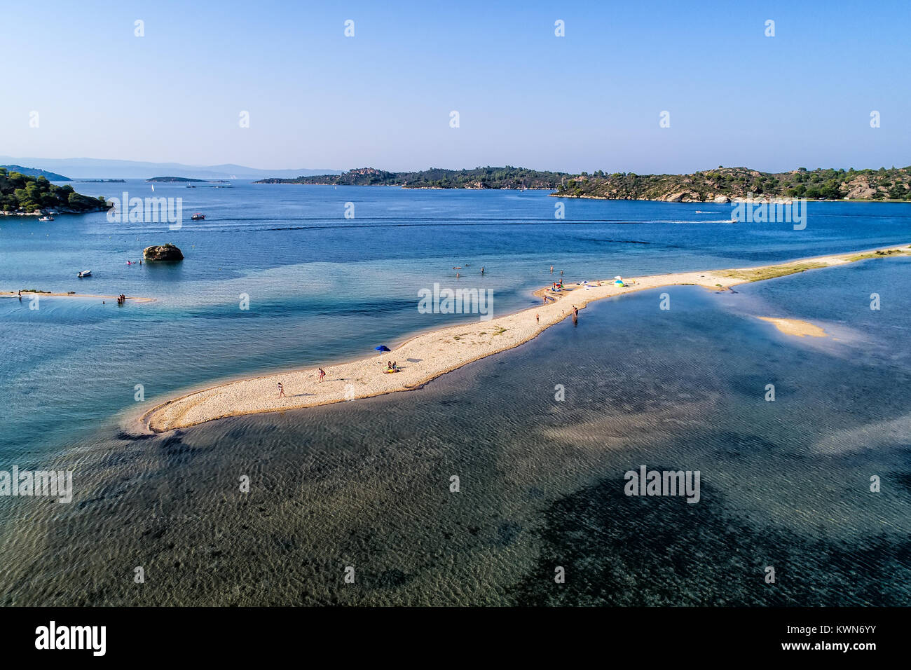 Aerial view of the beautiful Karidi beach in the Vourvourou of ...