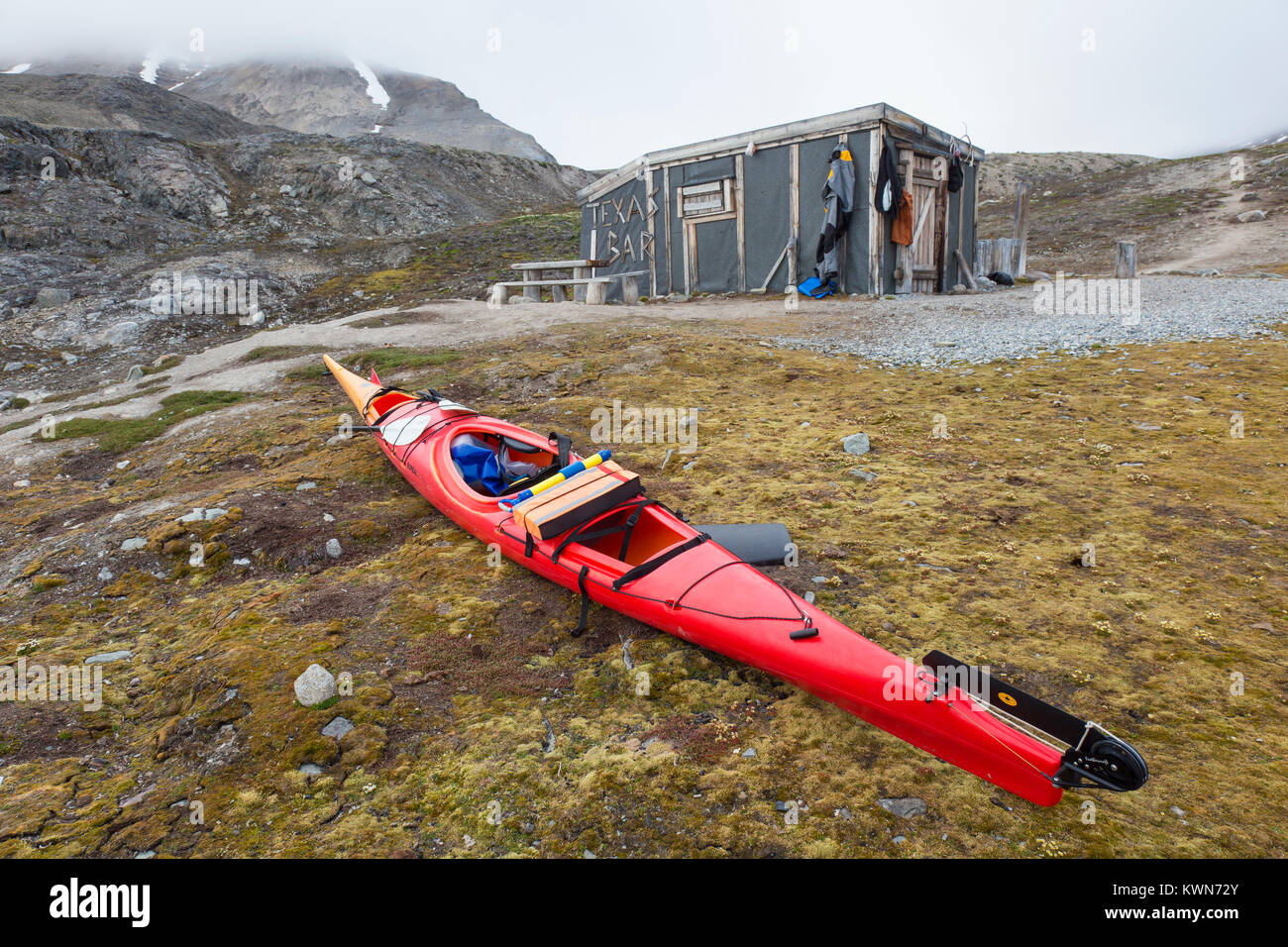 Sea kayaker using Texas Bar as shelter, old fur trapper cabin at ...
