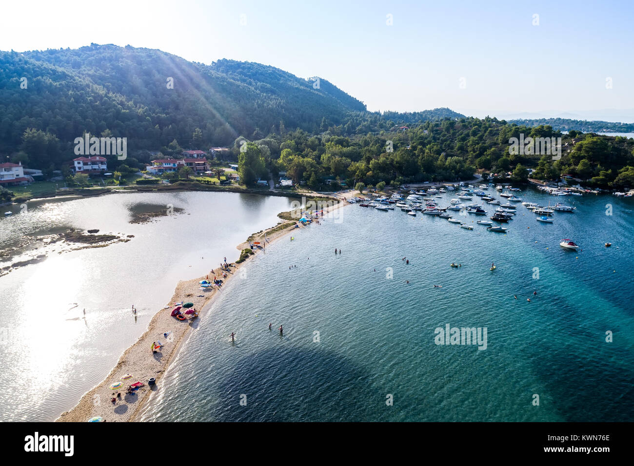 Aerial view of the beautiful Karidi beach in the Vourvourou of ...