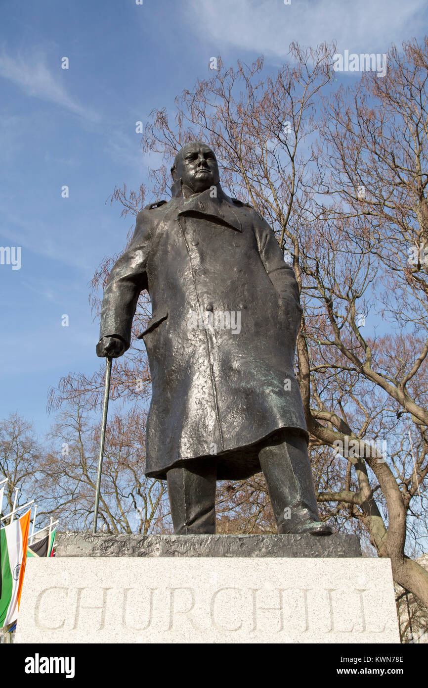 Statue of Sir Winston Churchill at Parliament Square in London, England ...
