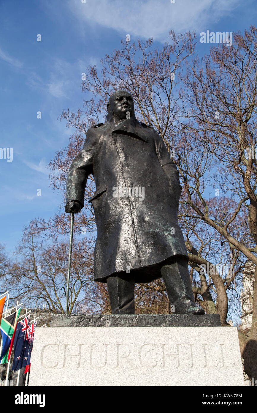Statue of Sir Winston Churchill at Parliament Square in London, England ...