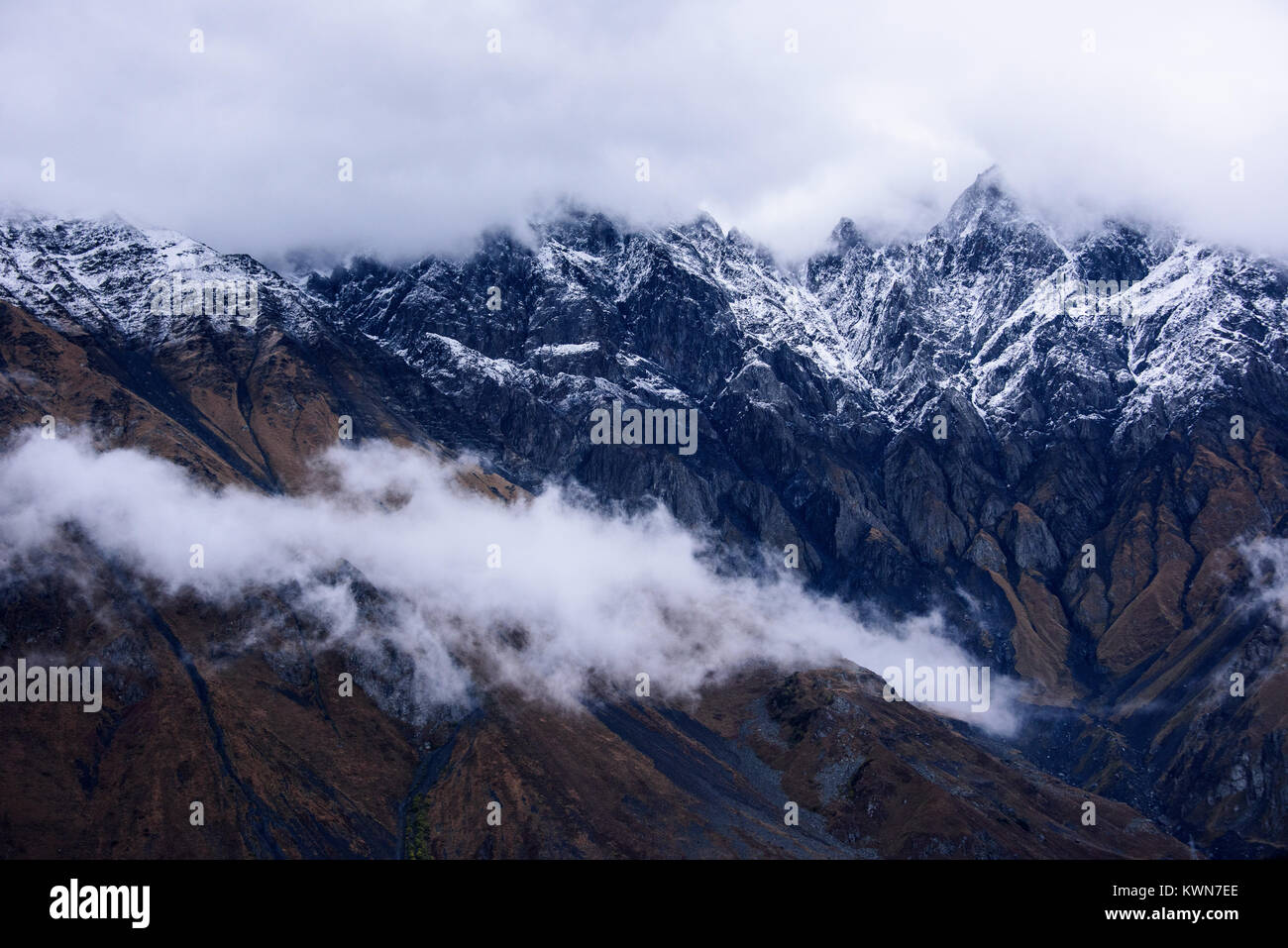Caucasus snow mountain in Kazbegi, Georgia Stock Photo - Alamy
