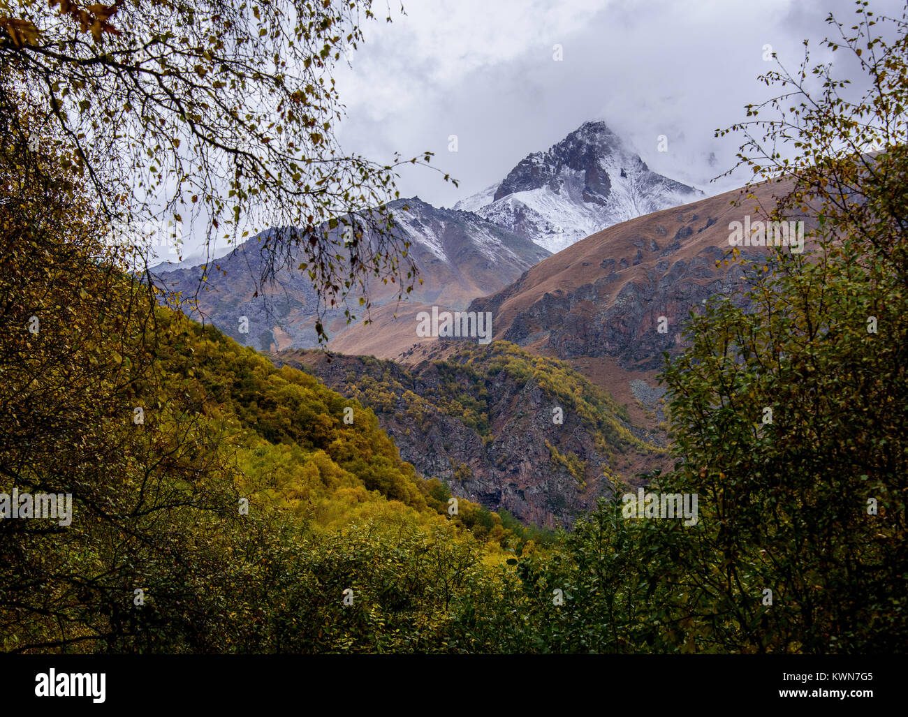 Caucasus snow mountain in Kazbegi, Georgia Stock Photo - Alamy