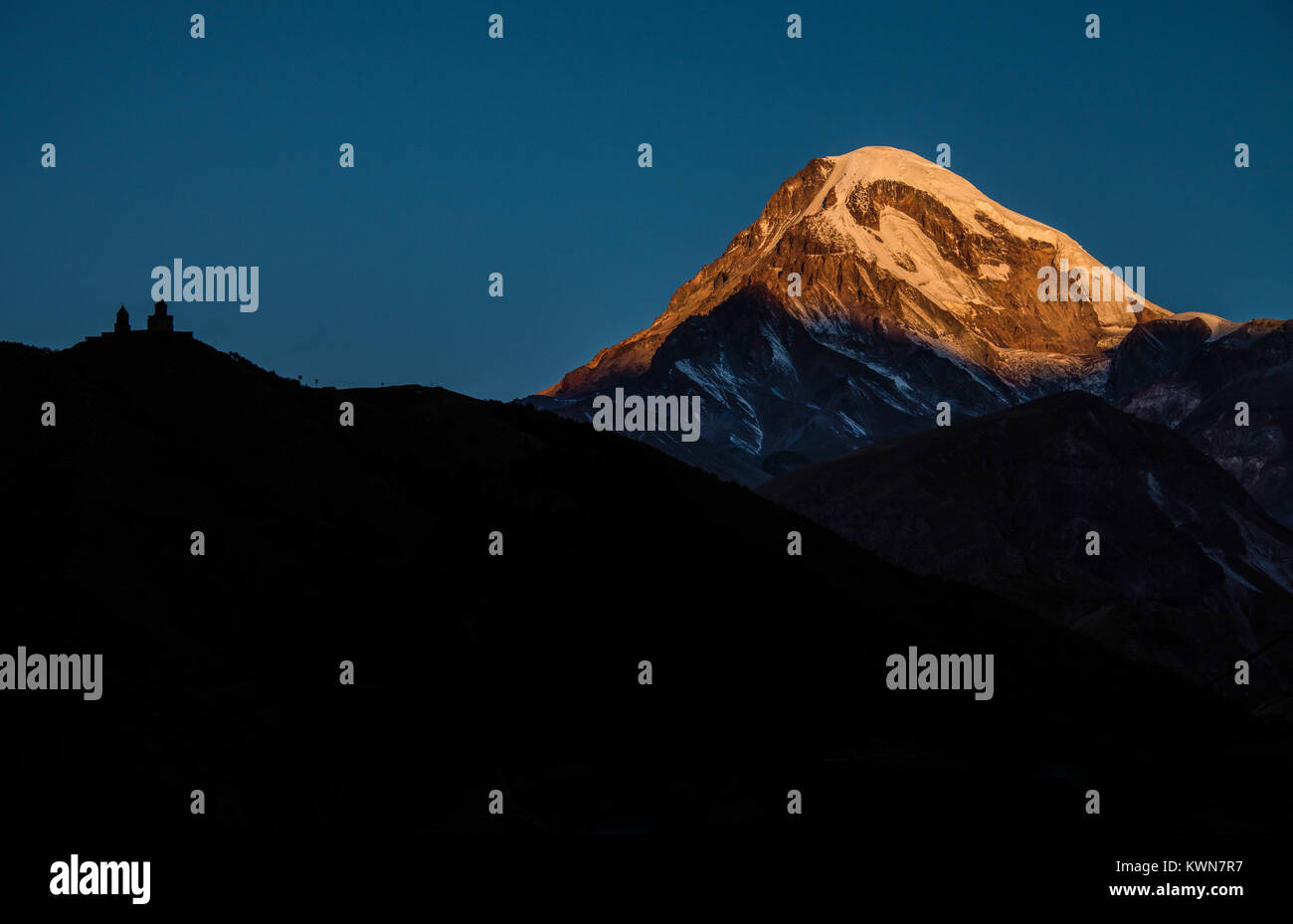 Caucasus snow mountain in Kazbegi, Georgia Stock Photo - Alamy