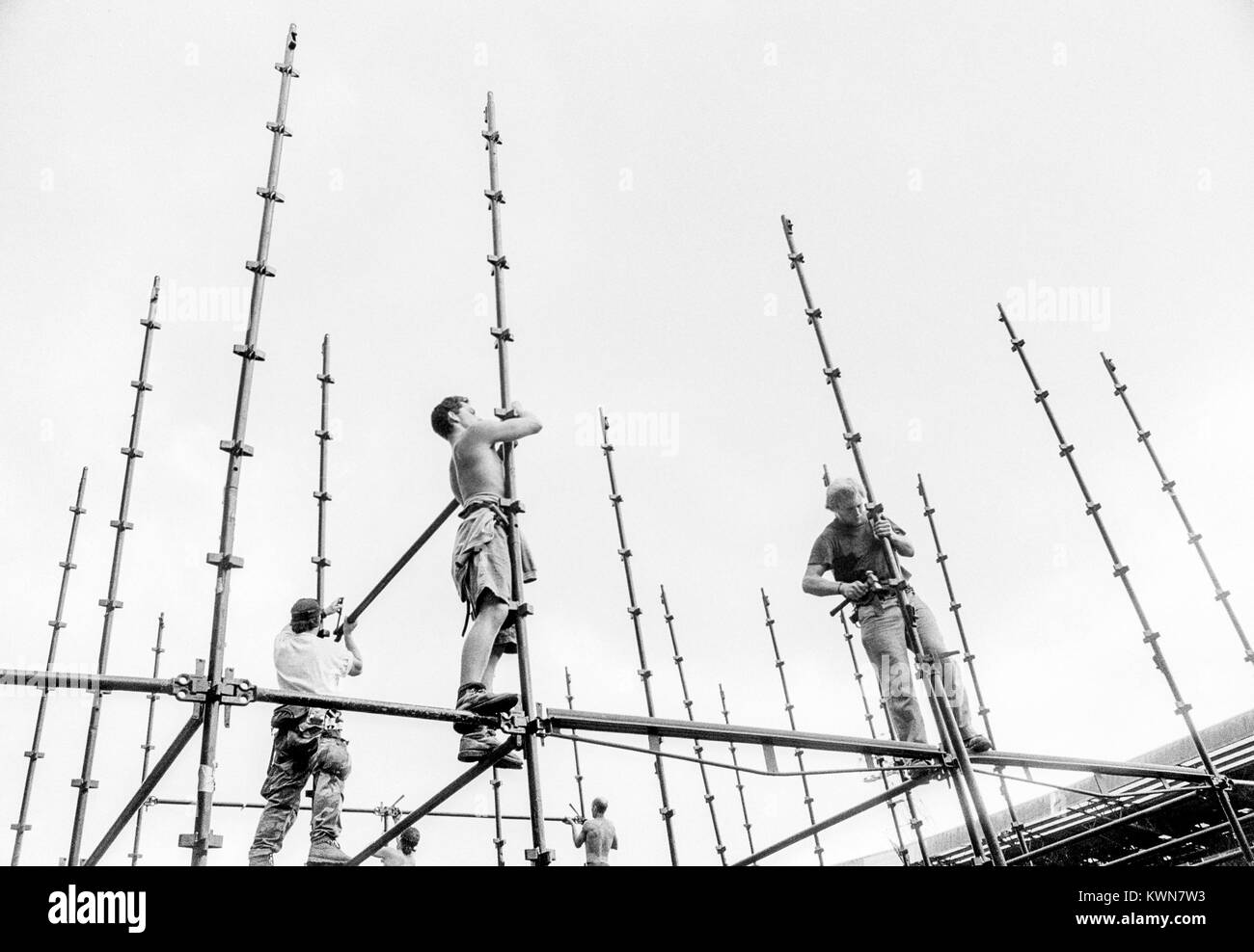 Edwin Shirley Staging crew building a stage in Wembley Stadium for the ...