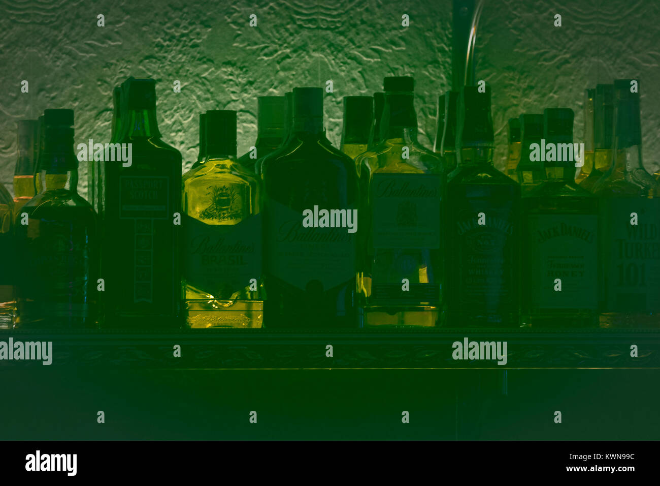 KHARKOV, UKRAINE- 25 OCTOBER 2017: Silhouettes of bottles with alcohol ...