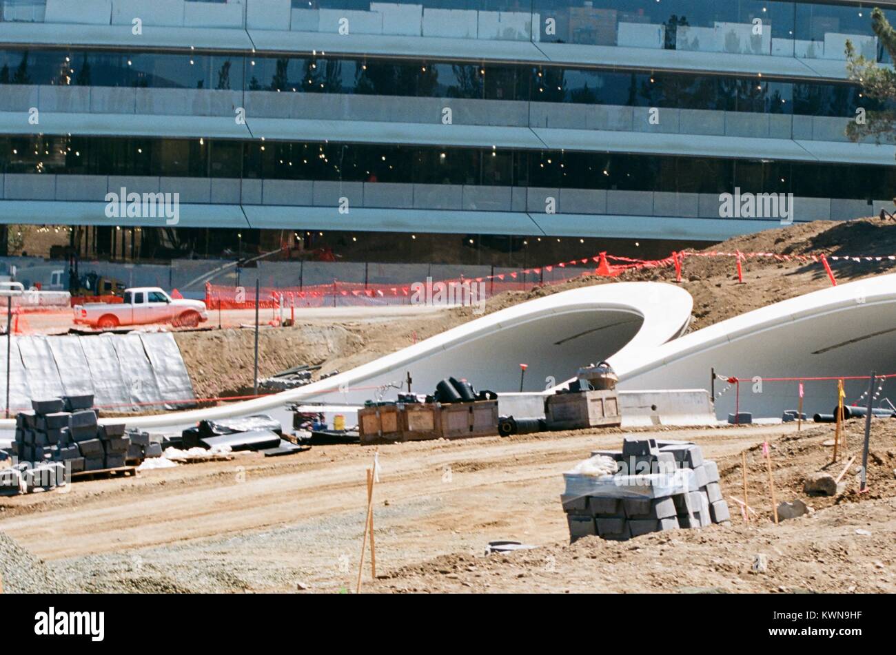 Closeup of two tunnels under construction at the Apple Park, known ...
