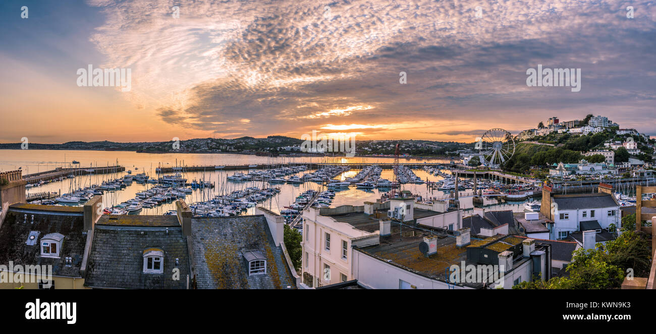 Torquay, Devon, England. August 2017 - Panoramic view of the harbor of ...