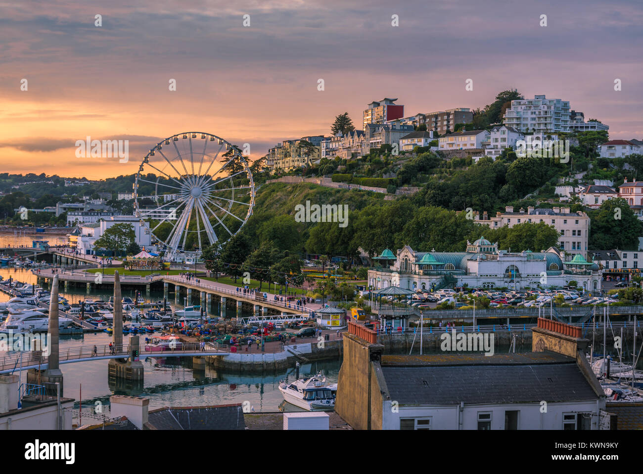 Torquay, Devon, England. August 2017 - Panoramic view of the harbor of ...