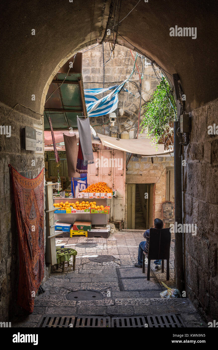 traditional souk market shopping street in palestinian area of ...