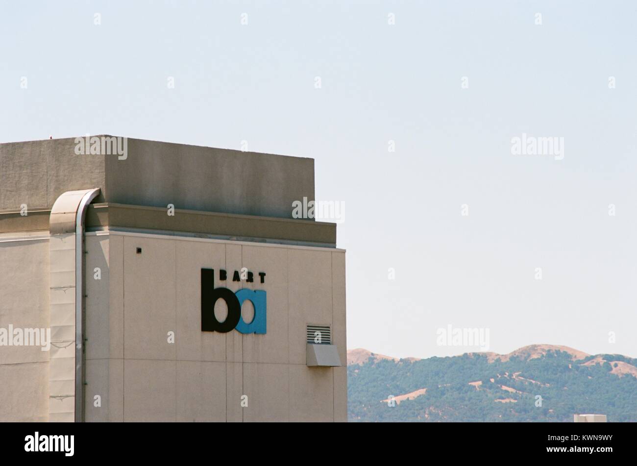 Signage with logo for the Bay Area Rapid Transit (BART) light rail ...
