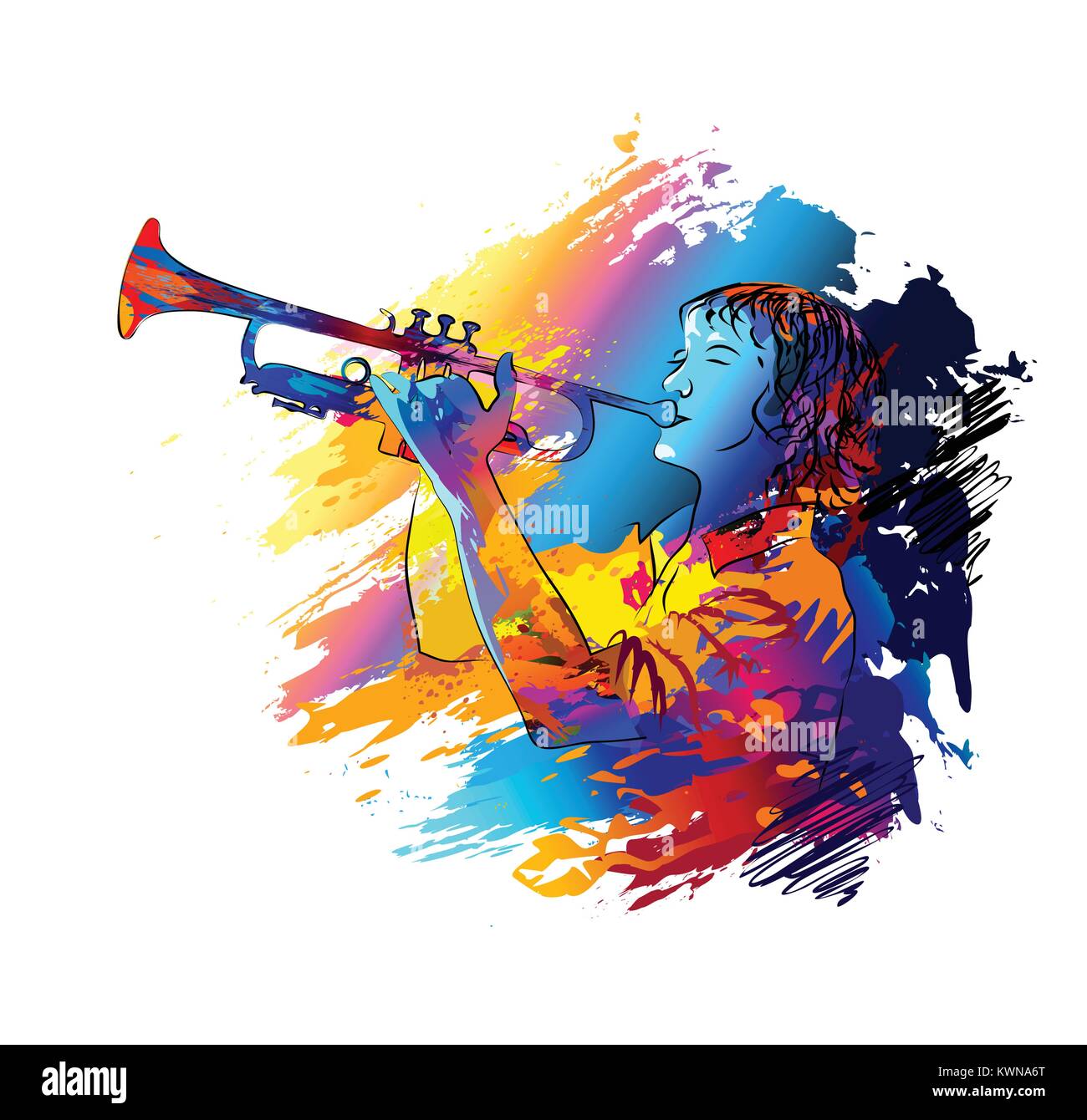 Musician. Trumpet player. Colorful vector illustration Stock Vector ...